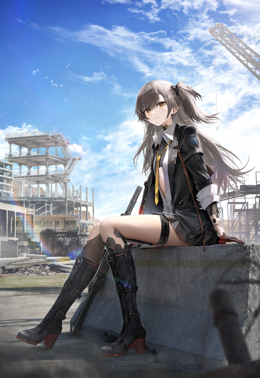 Safebooru - 1girl absurdres amanun black boots black jacket boots breasts brown hair ...