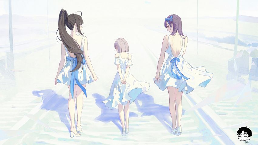 Safebooru - 3girls absurdres alternate costume alternate hairstyle blue ...