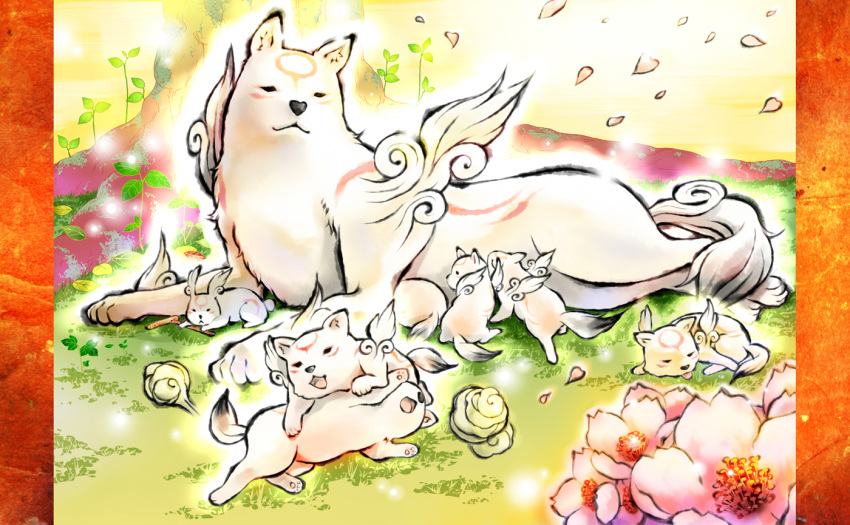 Safebooru - bunny chibiterasu flower minimaru okami okamiden petals ...
