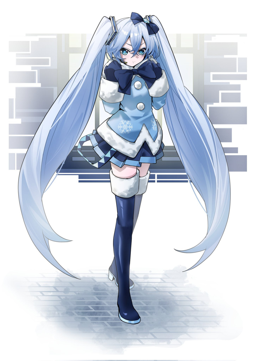 Safebooru - 1girl black skirt blue bow blue bowtie blue eyes blue hair ...