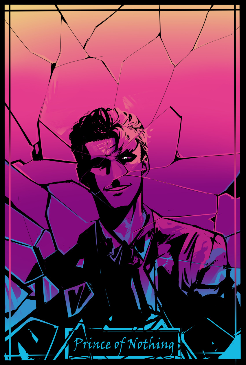 Safebooru - 1boy absurdres broken glass collared shirt colored sclera ...