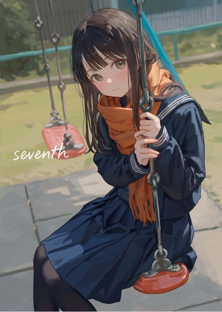 Safebooru - 1girl absurdres akipeko black hair black pantyhose blue ...
