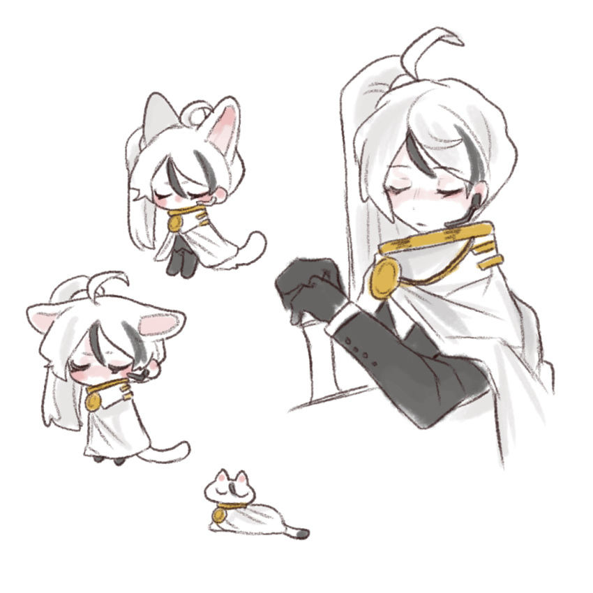 Safebooru - 1boy ahoge black gloves black jacket black streaks brooch ...