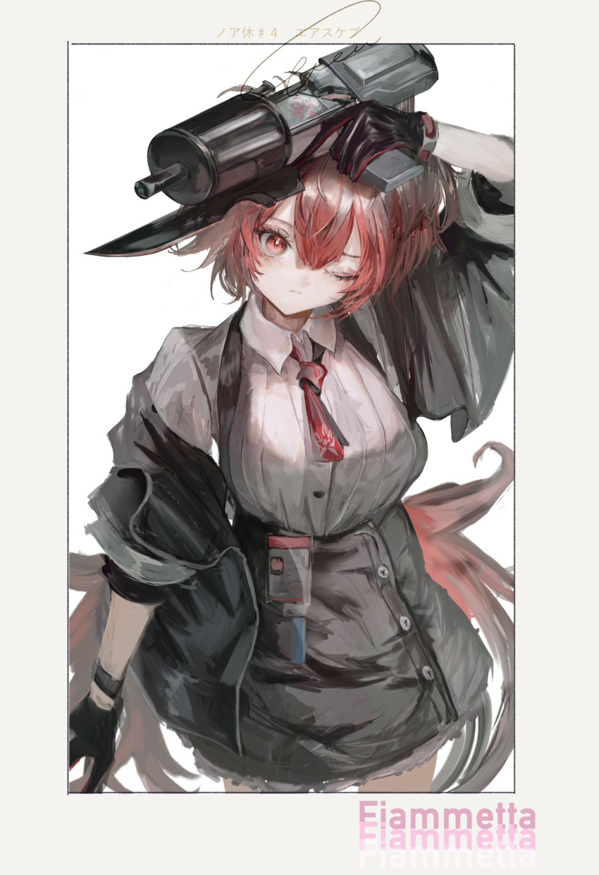 Safebooru - 1girl arknights arm above head bayonet black gloves black ...