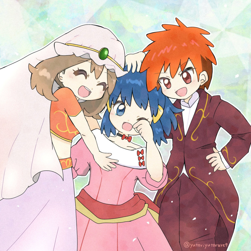 Safebooru - 3girls blue eyes blue hair brown hair closed eyes coat ...