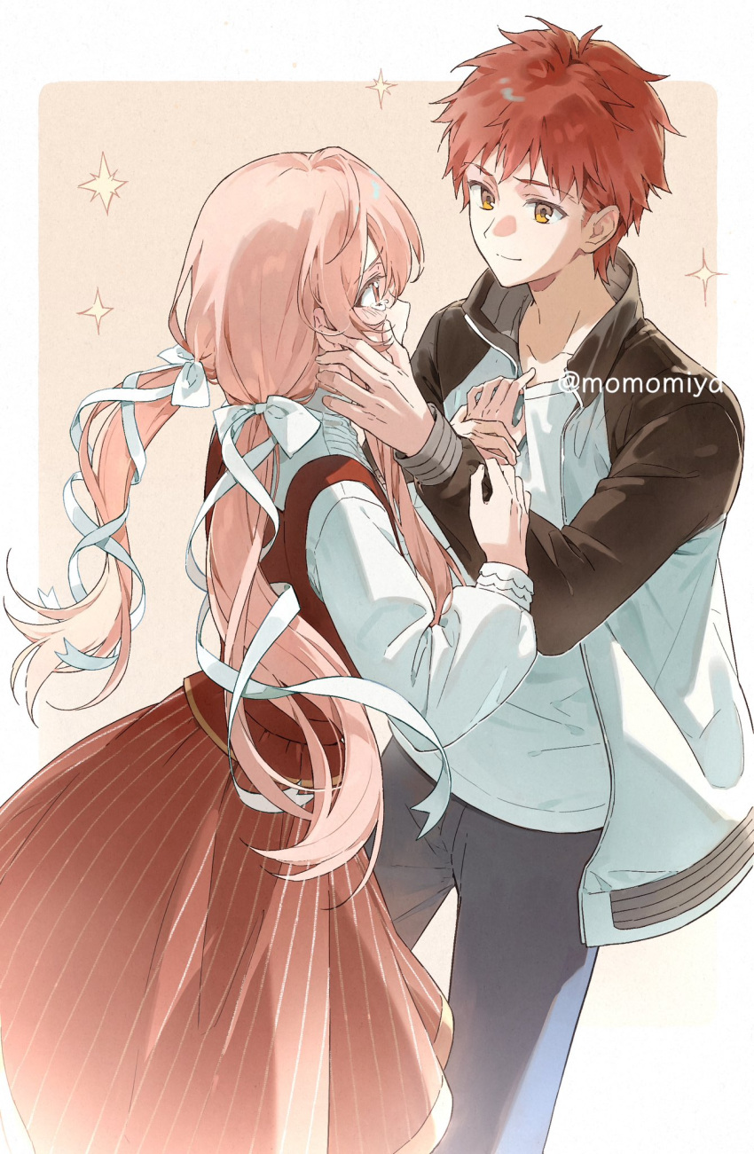 Safebooru - 1girl blush bow breasts brown vest closed mouth couple ...