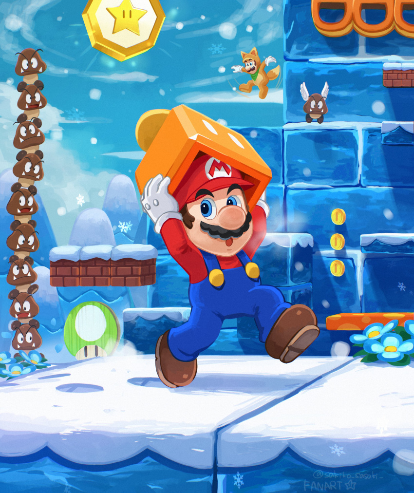 Safebooru - 2boys :o absurdres black hair block (mario) blue eyes blue ...