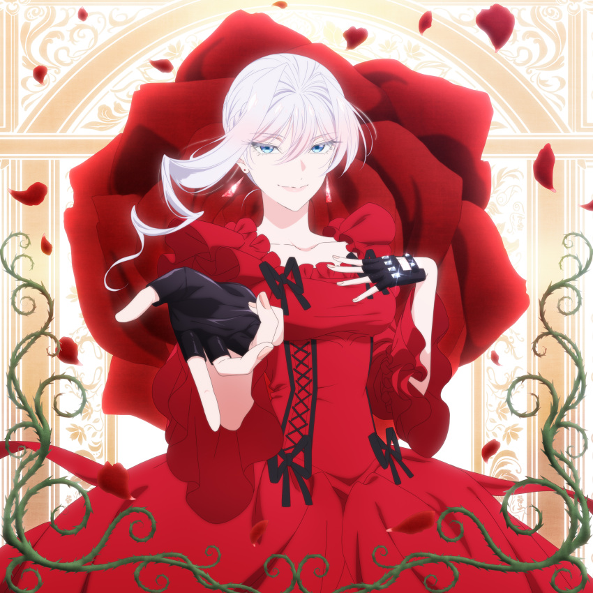 Safebooru - 1girl absurdres black gloves blue eyes breasts closed mouth ...