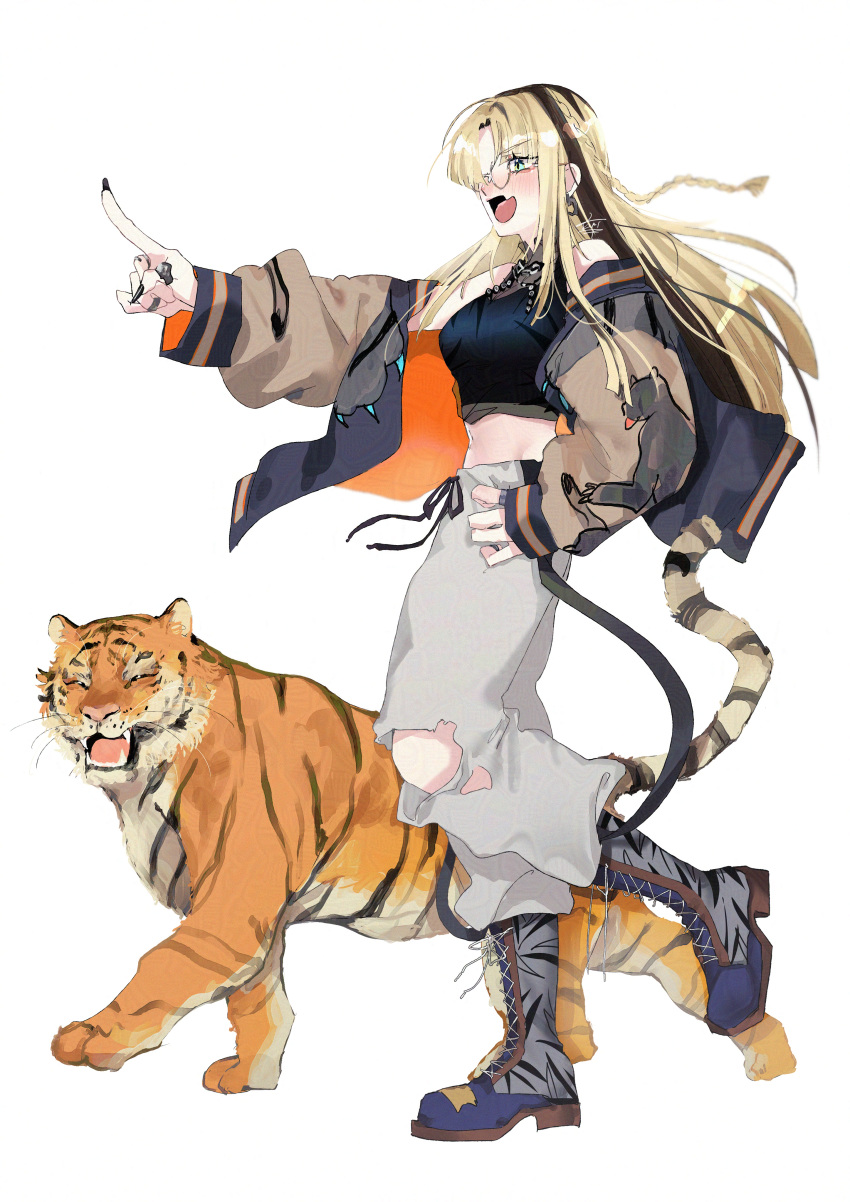 Safebooru - 1girl :d absurdres black nails black streaks black tank top ...