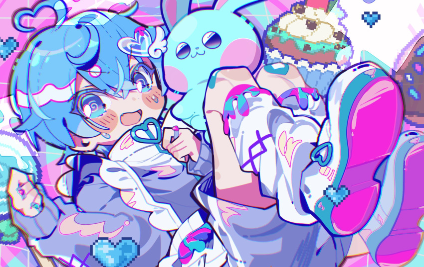 Safebooru - 1boy @ @ ahoge bandaid bandaid on knee bandaid on leg blue ...