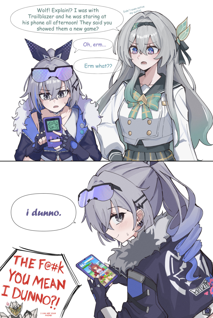 Safebooru - 3girls absurdres black gloves black hairband black ribbon ...