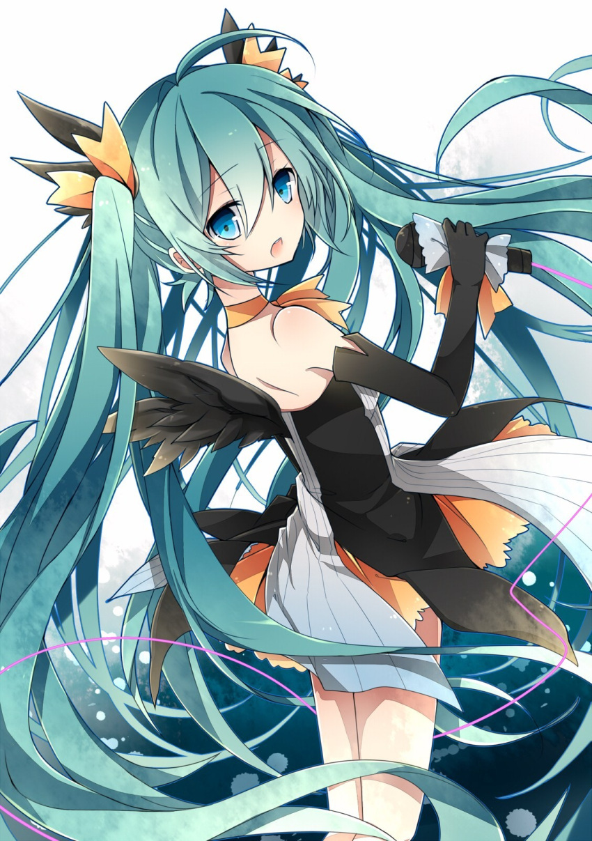 Safebooru - 1girl ahoge aqua eyes aqua hair dress gloves hatsune miku highres leeannpippisum ...