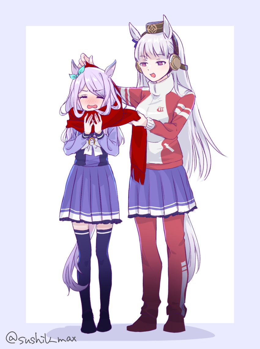 Safebooru - 2girls animal ears blunt bangs blush border bow closed eyes ...