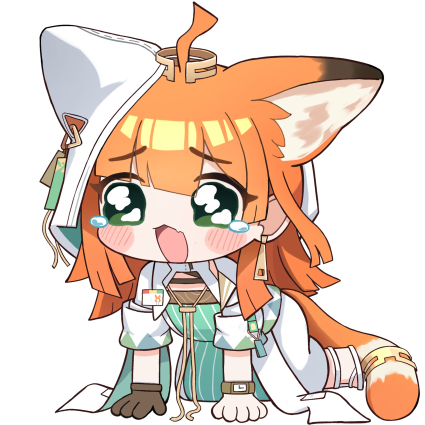 Safebooru - 1girl all fours animal ears arknights chibi commentary fang ...