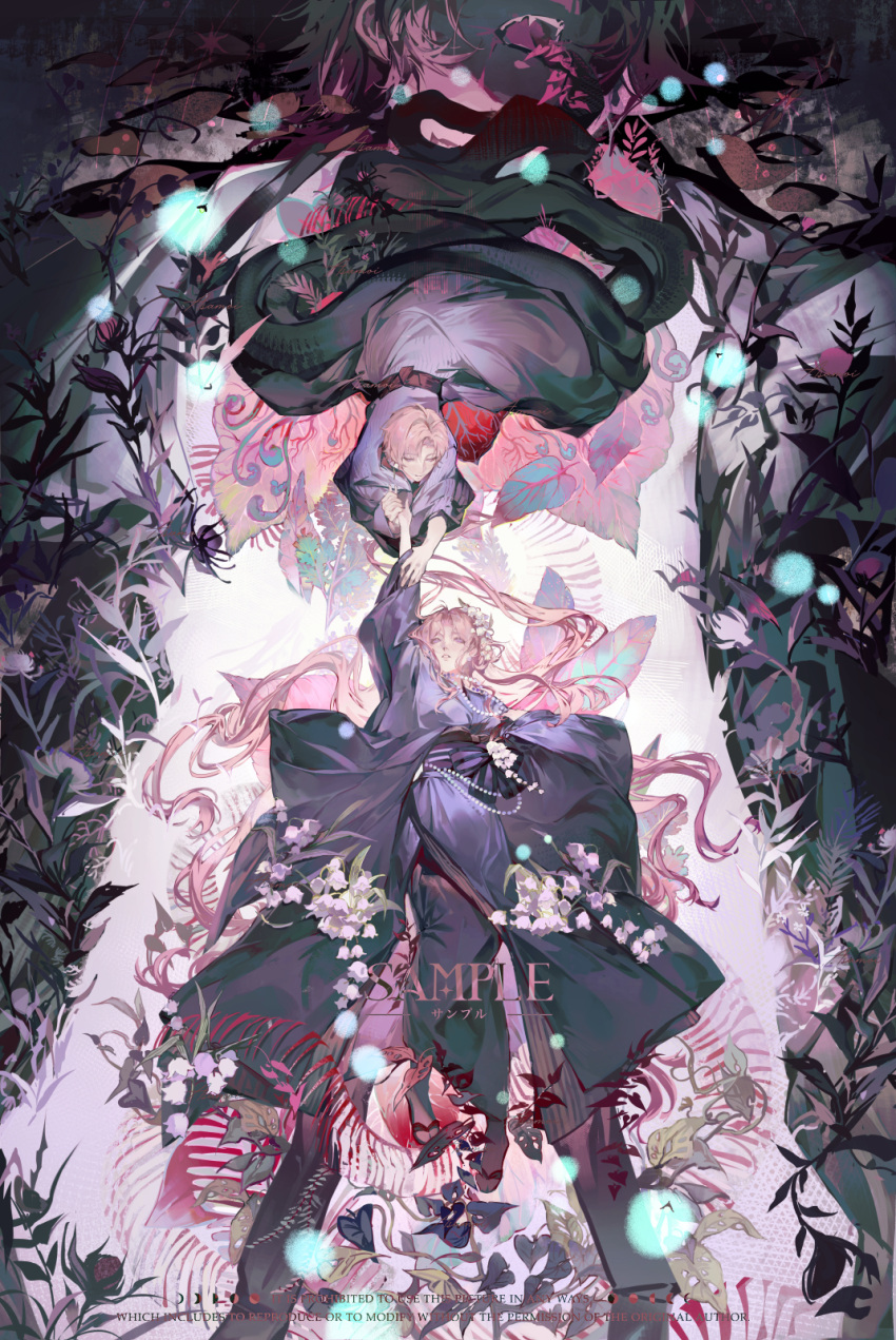 Safebooru - 1boy 1girl asa moi flower full body highres holding hands ...