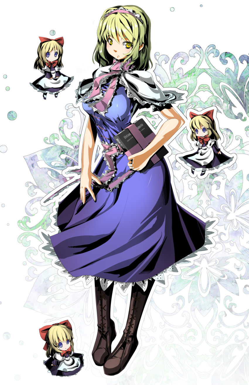 Safebooru - 1girl alice margatroid apron blonde hair blue dress blue eyes book boots bow capelet ...