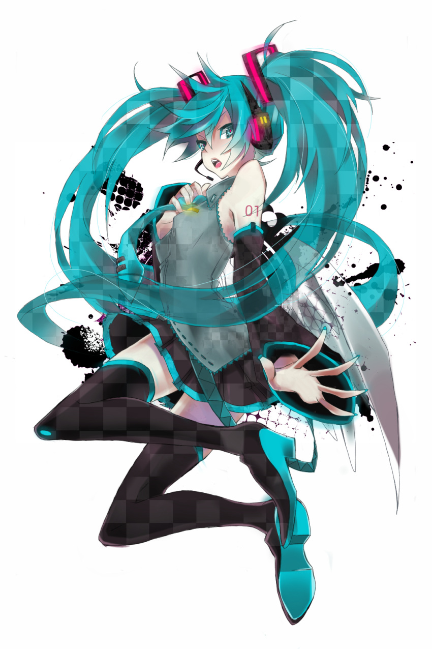 Safebooru - 1girl aqua eyes aqua hair boots detached sleeves hand on own chest hatsune miku ...