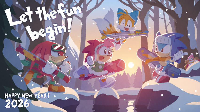 Safebooru - 1girl 2026 4boys absurdres amy rose bare tree beanie black ...