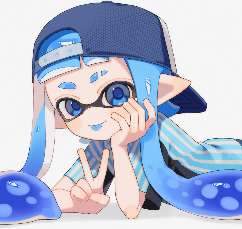 Safebooru - 1girl :p backwards hat baseball cap blue eyes blue pupils ...