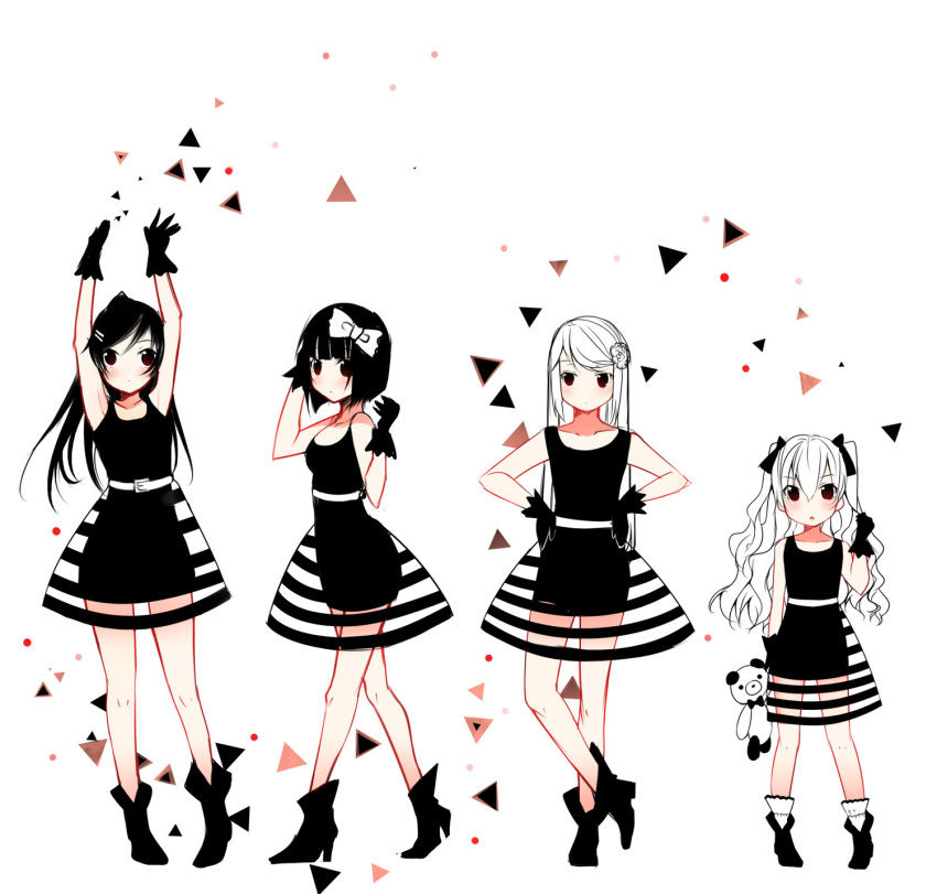 Safebooru - 4girls black hair duji amo gloves highres long hair multiple girls original short ...