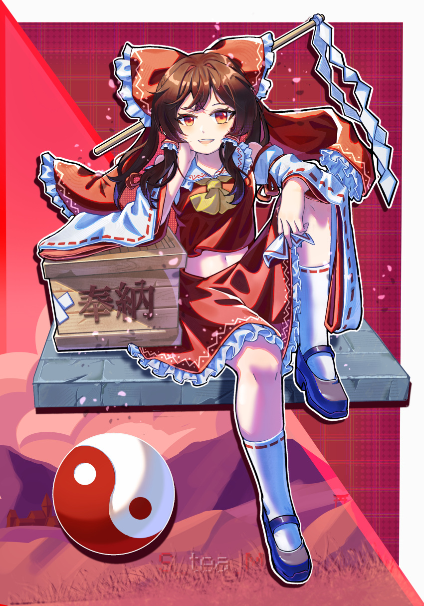 Safebooru - 1girl absurdres ascot black shoes bow box brown hair ...