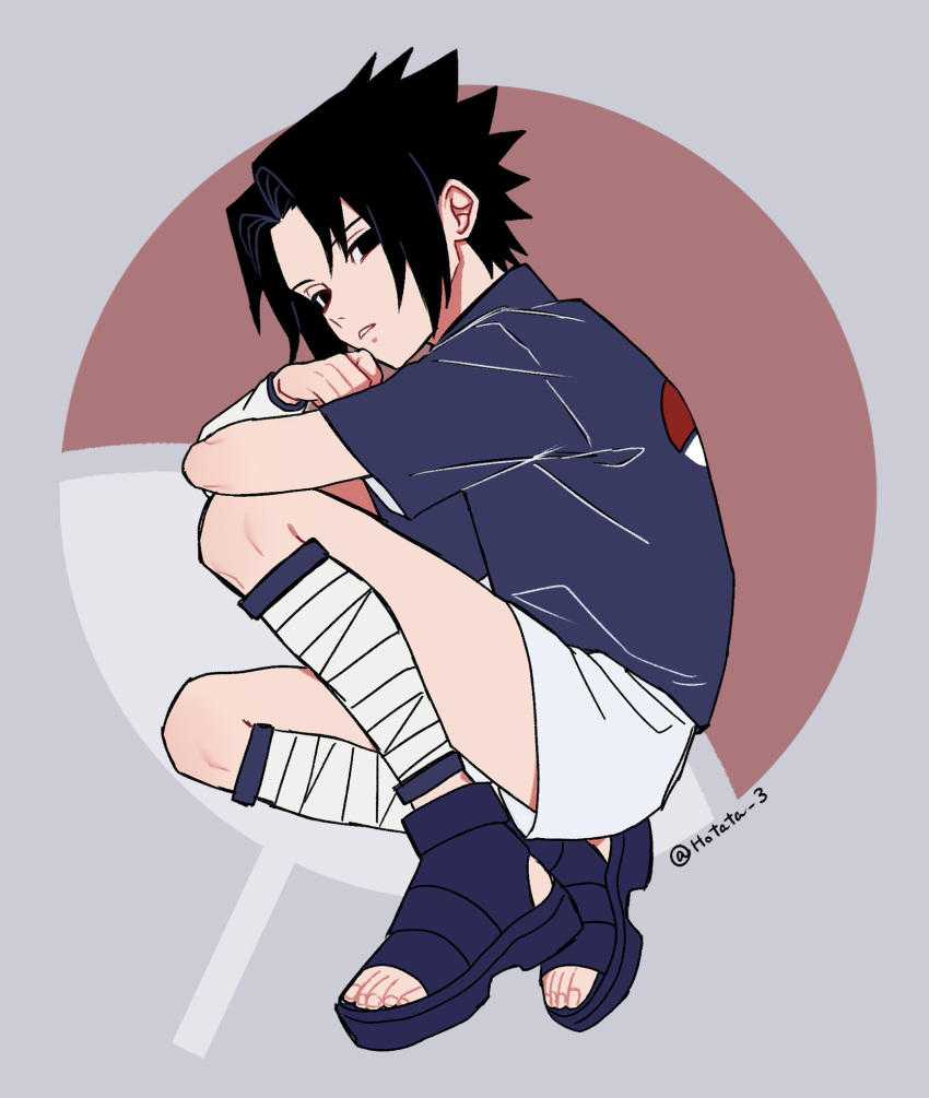 Safebooru - 1boy bandaged leg bandages black eyes black hair blue shirt ...