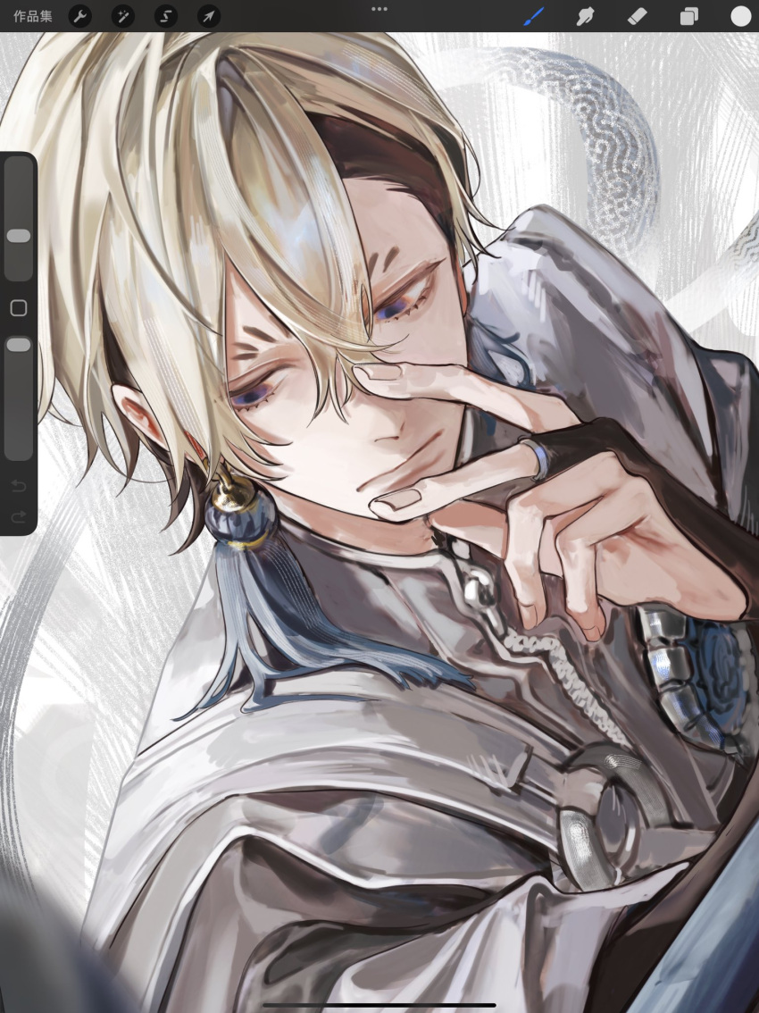 Safebooru - 1boy art program in frame black hair blue eyes closed mouth ...