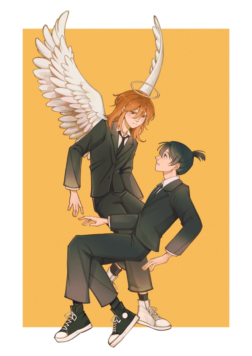 Safebooru - 2boys angel angel devil (chainsaw man) angel wings black ...