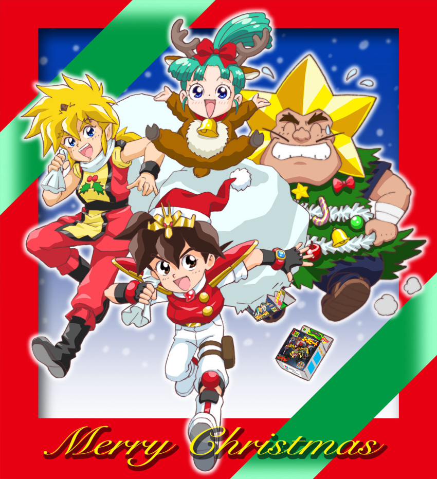 Safebooru - 1girl 3boys ^ ^ animal costume animal ears antlers aqua ...