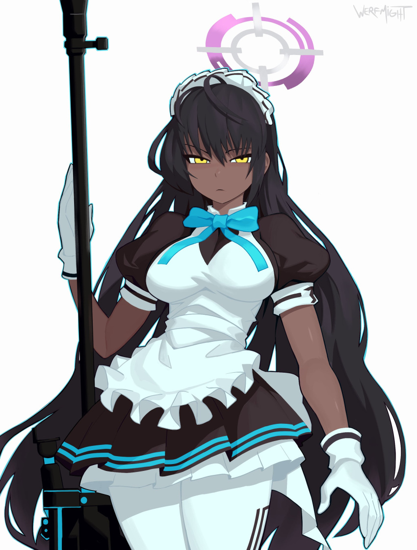 Safebooru - 1girl absurdres ahoge anti-materiel rifle apron aqua ...