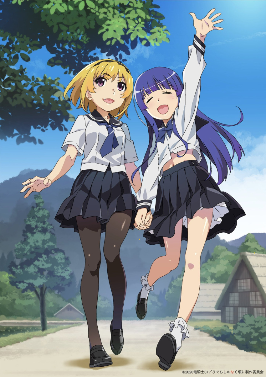 Safebooru - 2girls black pantyhose blonde hair blue bow blue bowtie ...