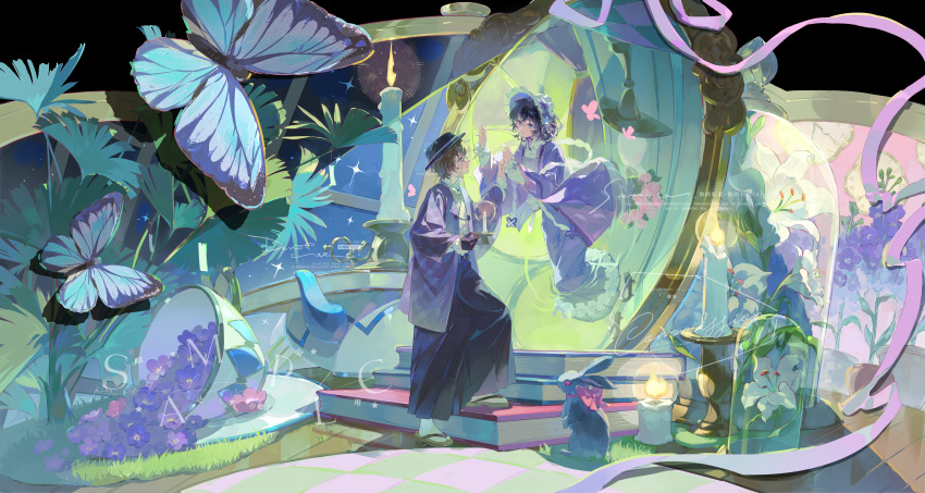 Safebooru - 1boy 1girl absurdres black hair black hat blue butterfly ...