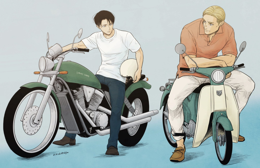 Safebooru - 2boys alternate costume black hair blonde hair blue pants ...