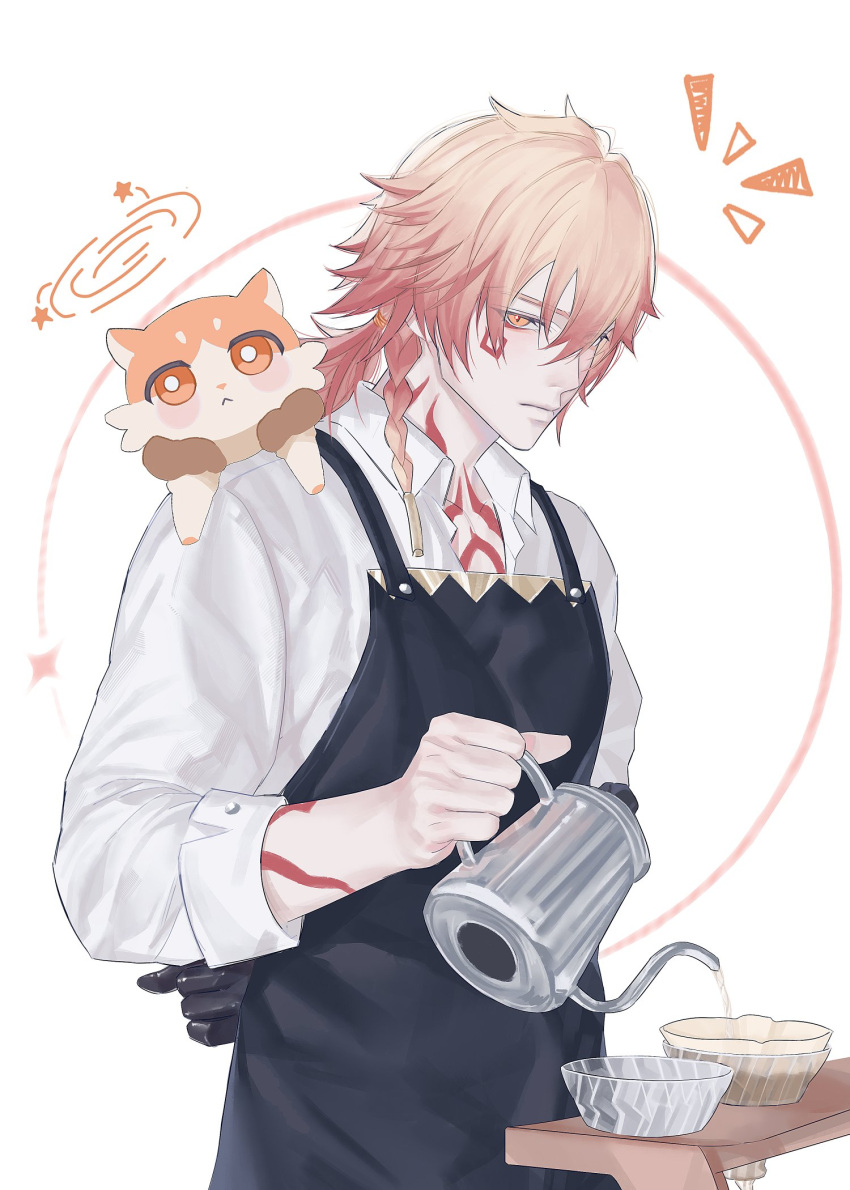 Safebooru - 1boy apron arm tattoo atalkingdonut black apron blonde hair ...