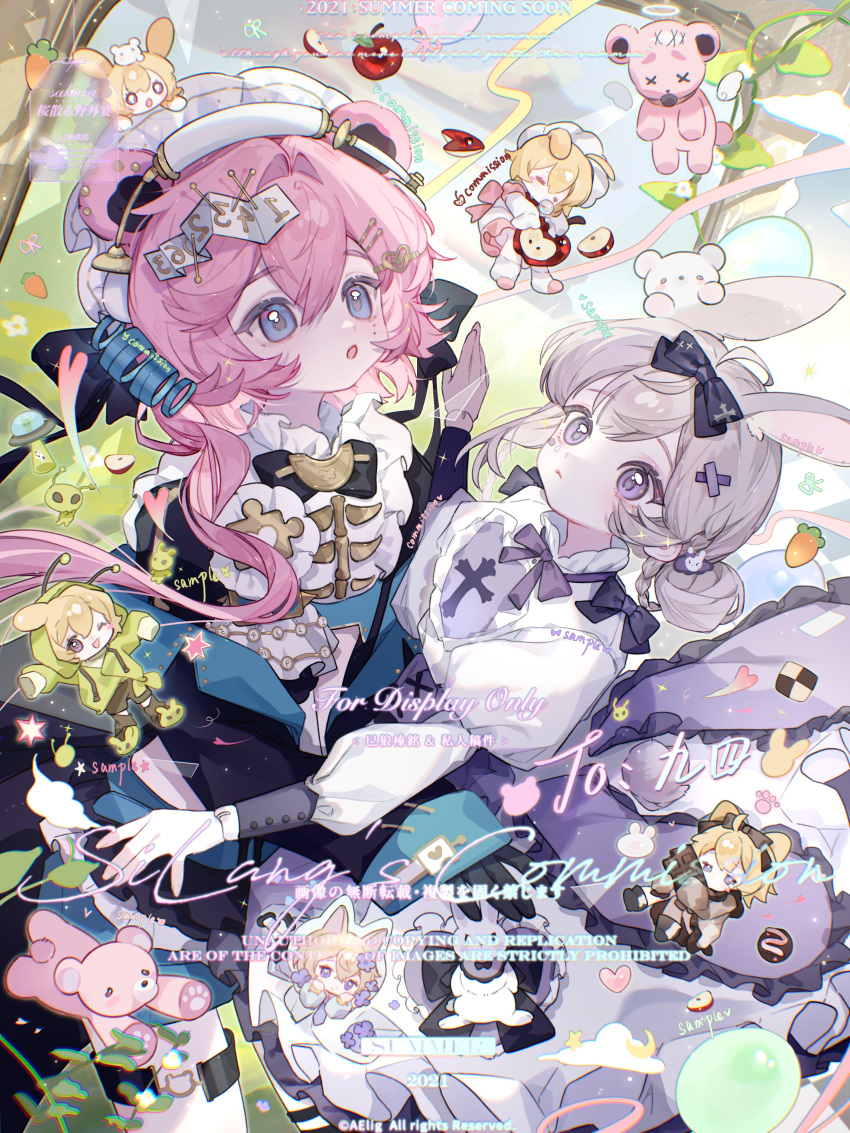 Safebooru - 2girls :o absurdres animal ears bear ears black bow blue ...