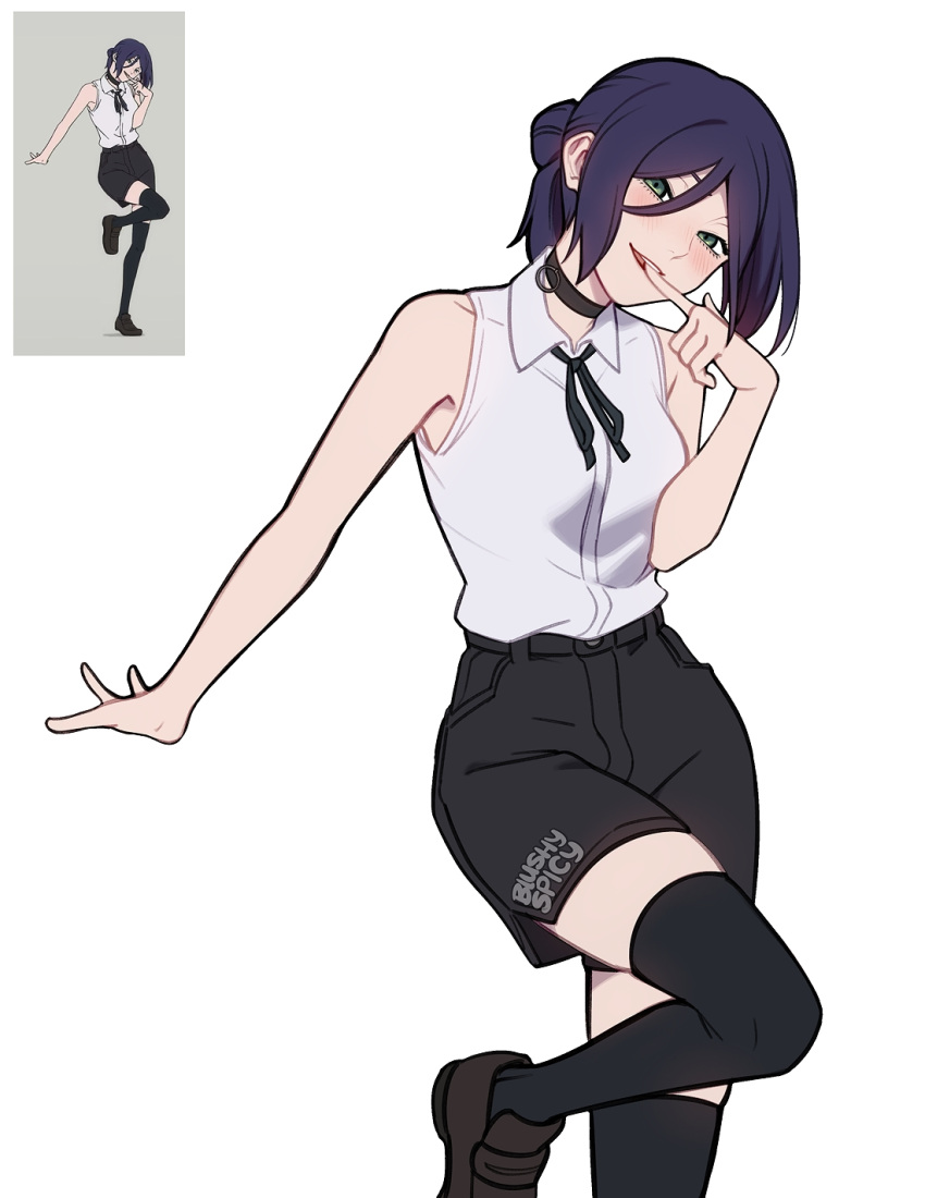 Safebooru - 1girl biting own finger black choker black hair black ...