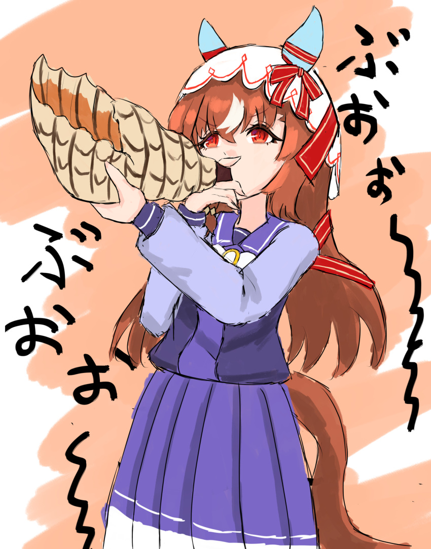 Safebooru - 1girl absurdres animal ears blowing horn brown hair ...