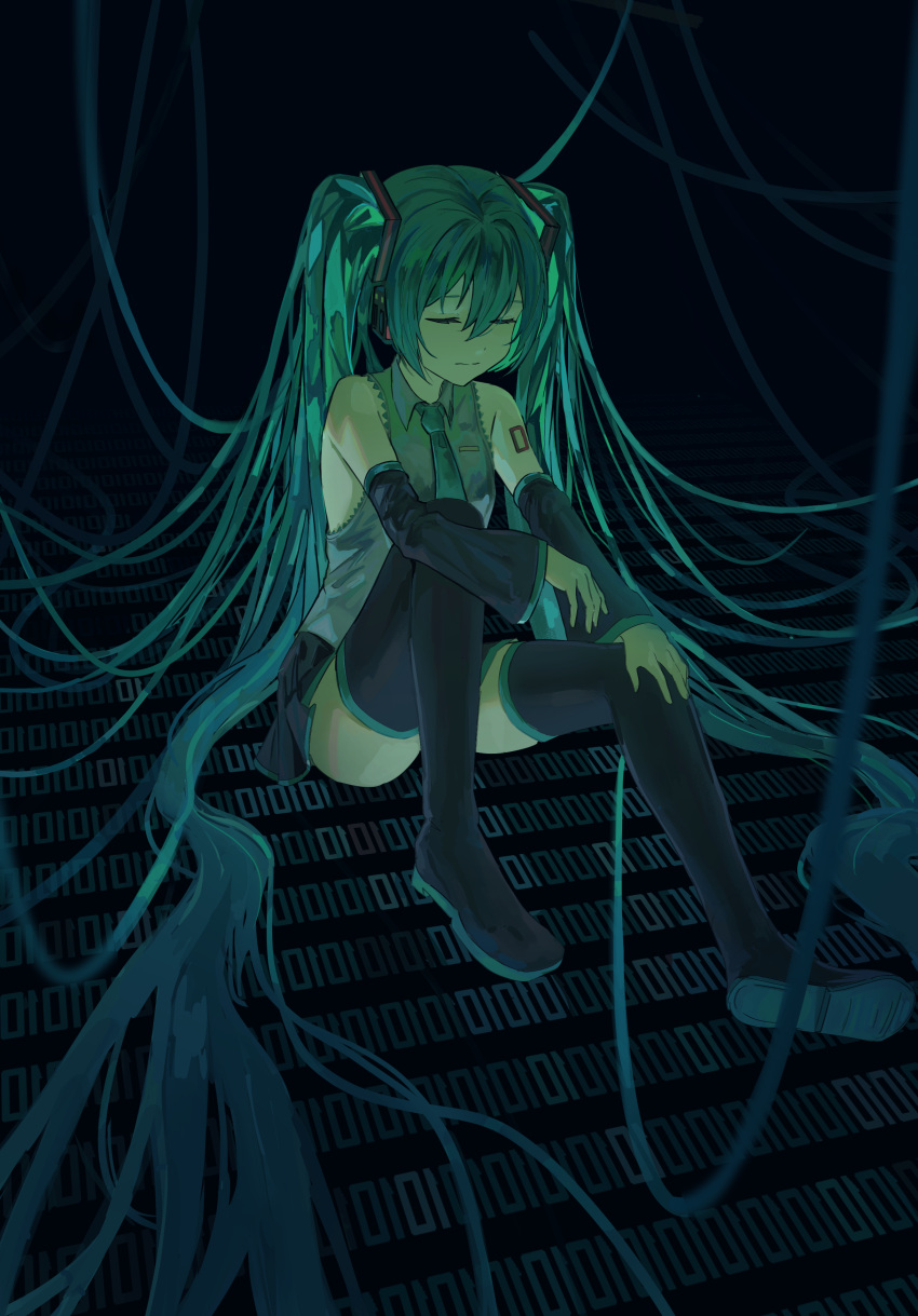 Safebooru - 1girl absurdly long hair absurdres arm on knee binary black ...