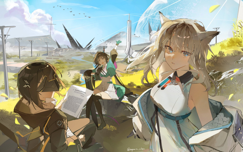 Safebooru - 3girls agaaru chan animal ears aqua capelet arknights ...
