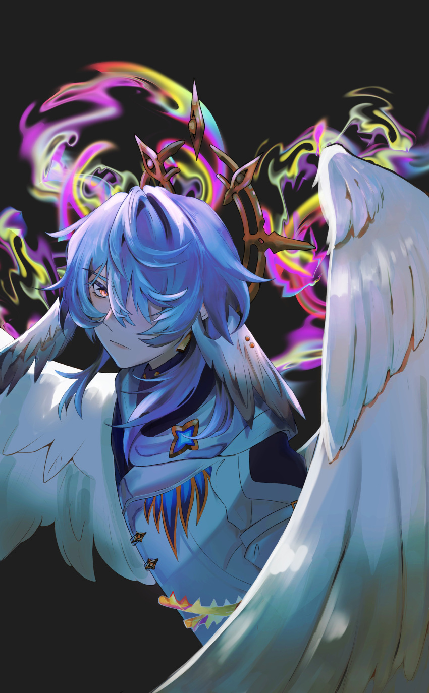 Safebooru - 1boy absurdres badge blue hair cinnamelle collar commentary ...