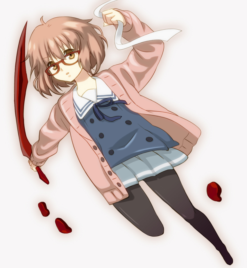 Safebooru - 1girl ahoge blood brown hair glasses jacket kuriyama mirai kyoukai no kanata school ...