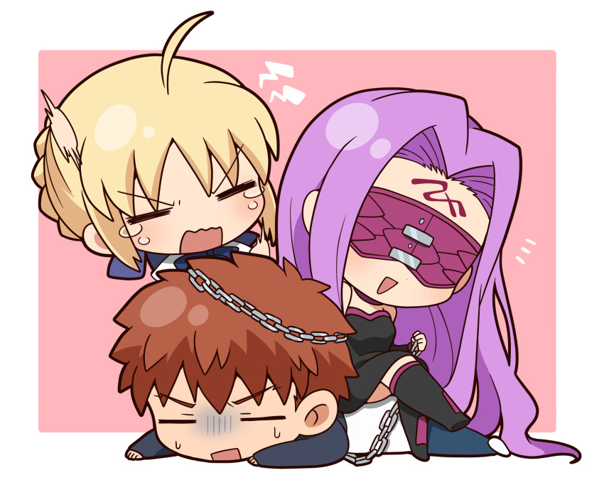 Safebooru - 1boy 2girls = = ahoge angry artoria pendragon (fate) bare ...