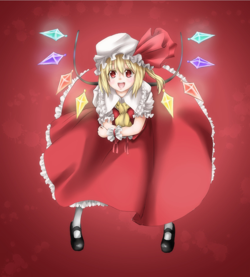 Safebooru - 1girl blonde hair flandre scarlet from above hat hat ribbon ...