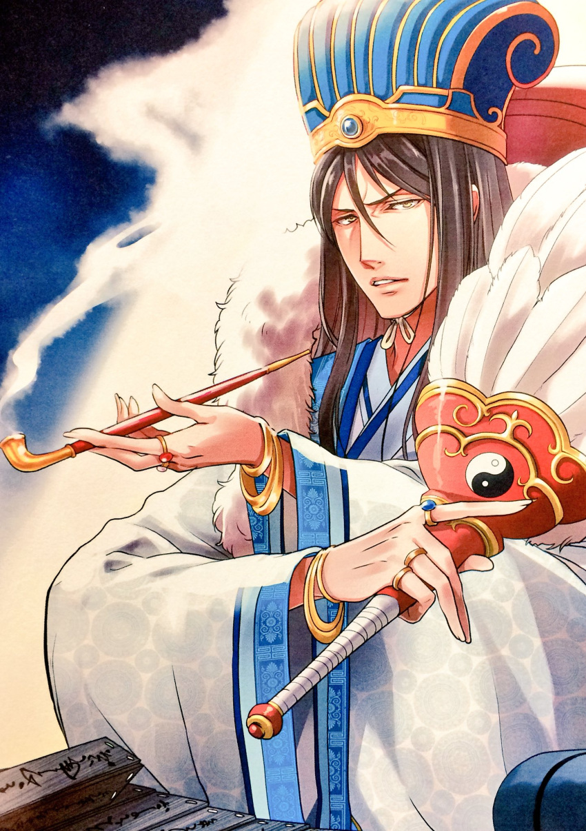 Safebooru - 1boy bangle black hair blue hanfu blue hat bracelet chinese ...
