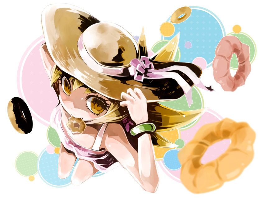 Safebooru - 1girl blonde hair doughnut fang hat long hair mikihiro monogatari (series) mouth ...