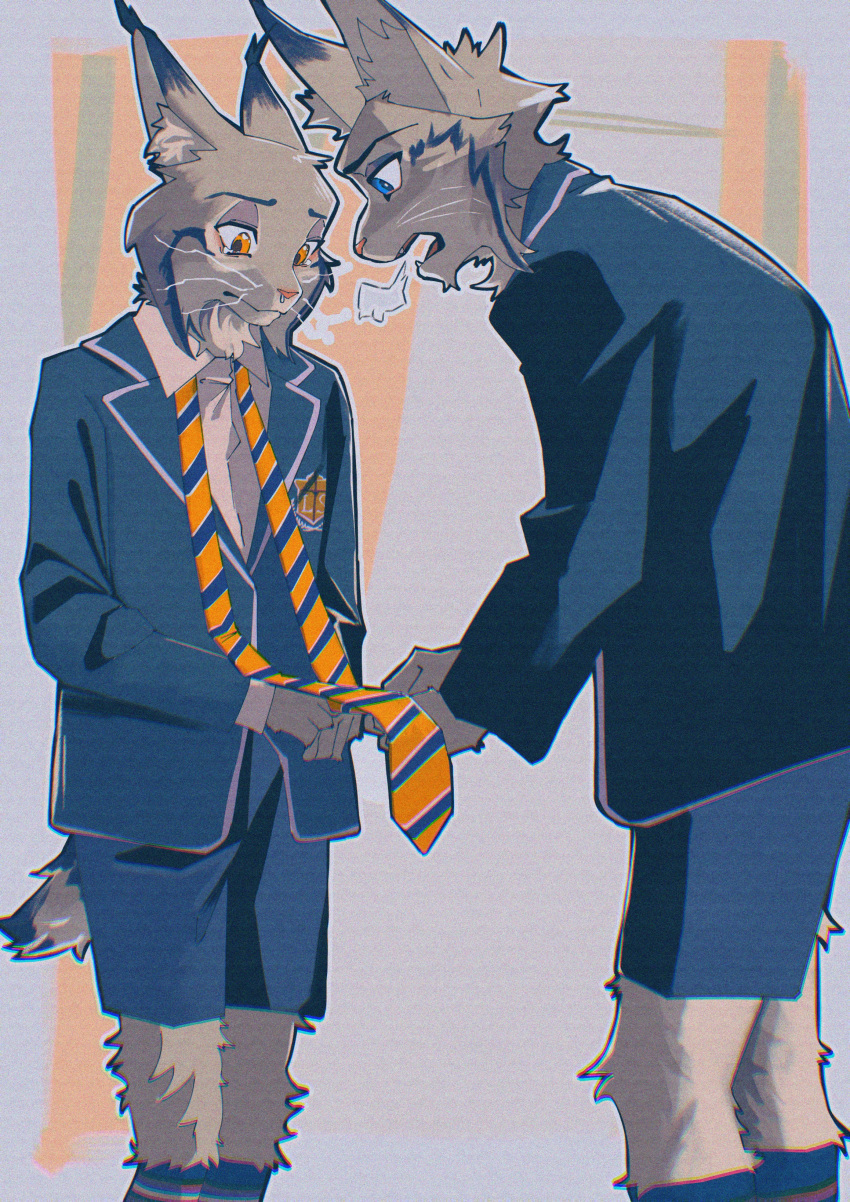 Safebooru - 2boys absurdres animal ears blue coat blue shorts brothers ...