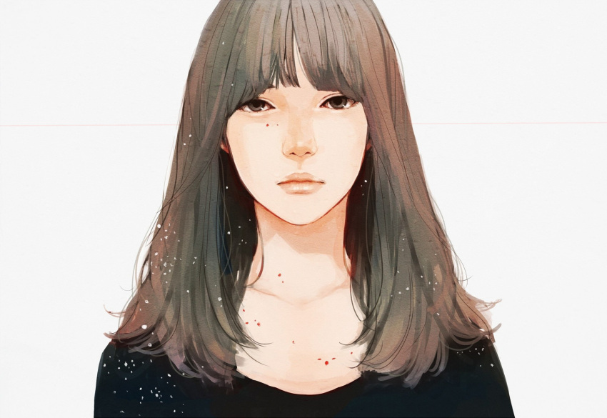 Safebooru 1girl Bangs Black Eyes Blunt Bangs Brown Hair Face Highres 0303