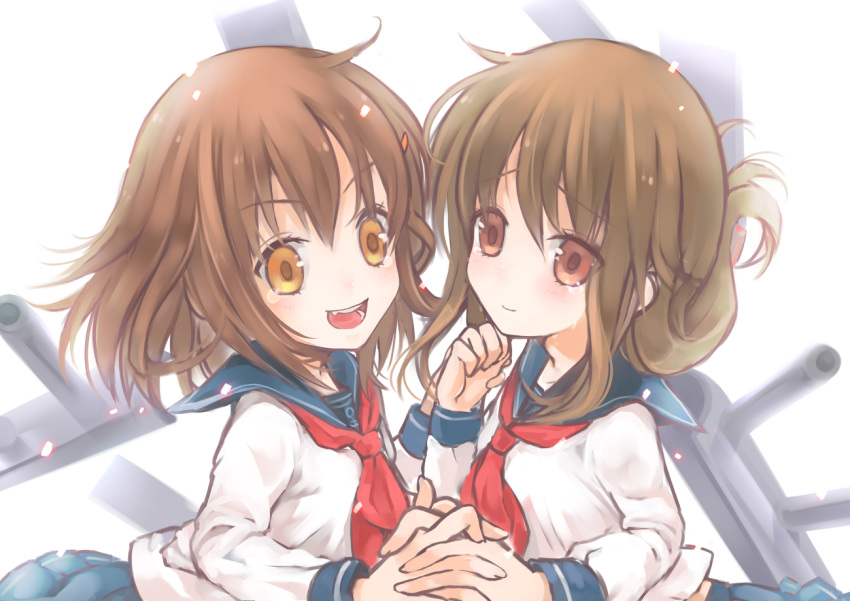 Safebooru - 2girls blush brown eyes brown hair cannon fang hair ...