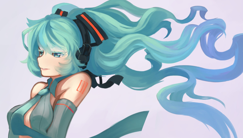 Safebooru - 1girl aqua eyes aqua hair arceonn breasts detached sleeves hair ornament hatsune ...