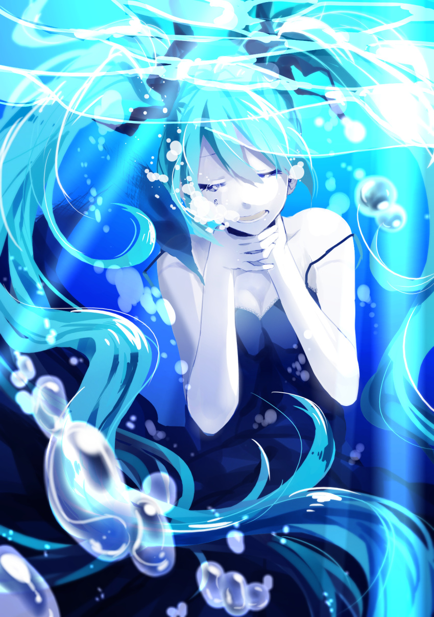 Safebooru - 1girl aqua hair bubble hatsune miku highres long hair open mouth pale skin pecchii ...